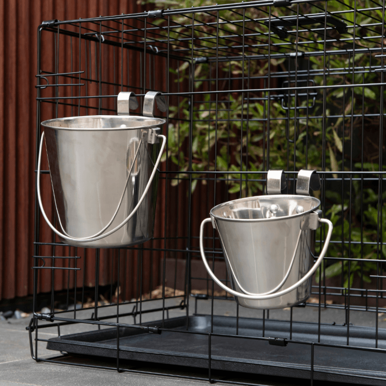 Stainless Steel Flat Sided Bucket with Riveted Hooks - Superior Pet Goods